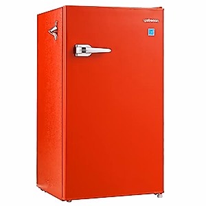 Upstreman 3.6 Cu Ft Small Refrigerator without Freezer, Retro Mini Fridge, Manual Defrost Free, Adjustable Thermostat, Side Bottle Opener, Small Fridge for Office, Bedroom, Dorm, Red-CR35