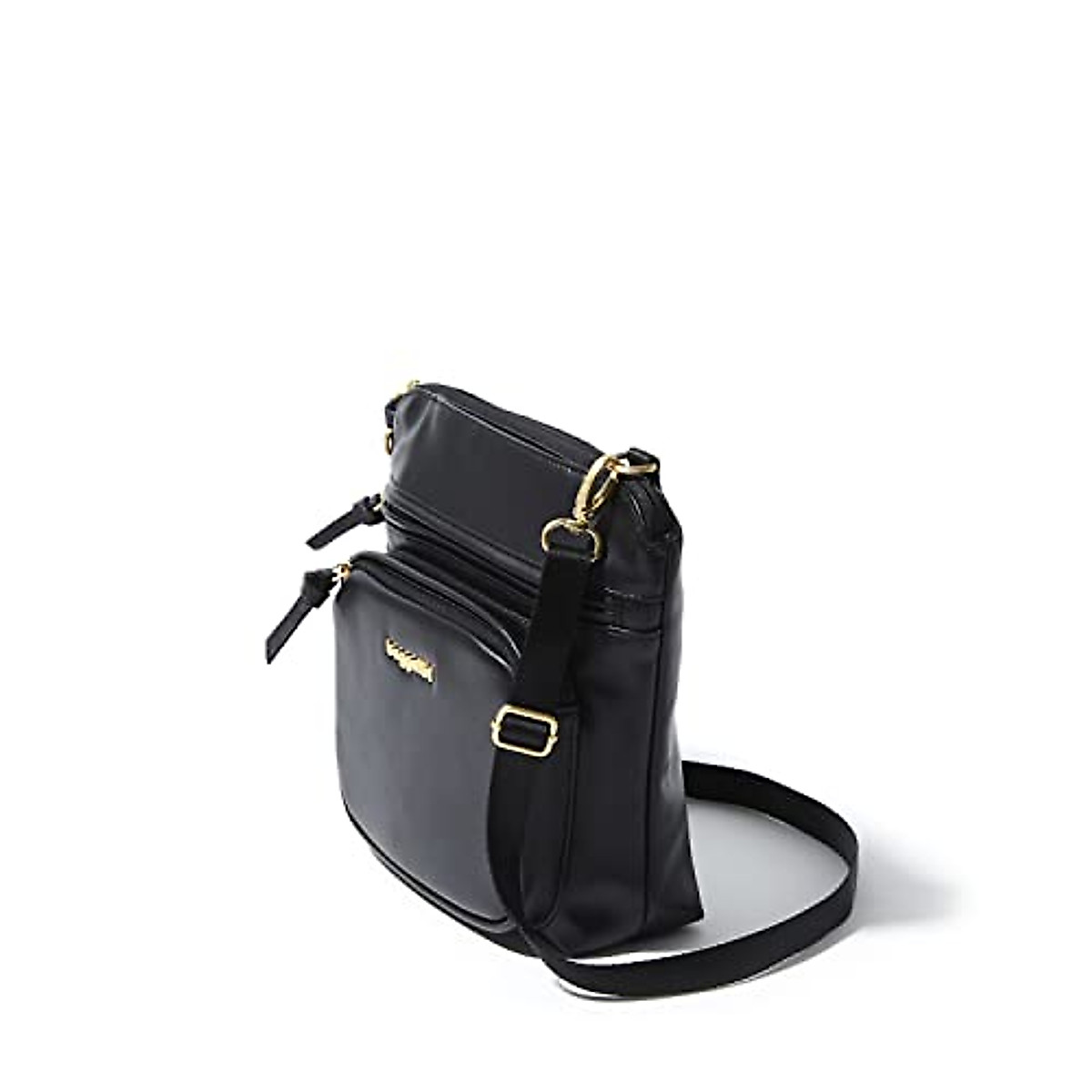 Baggallini Womens Modern Pocket Vegan Leather Crossbody, Black W/Gold Hardware Vegan Leather, One Size US