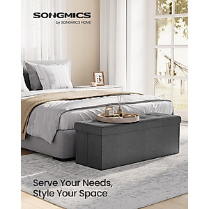 SONGMICS 43 Inches Folding Storage Ottoman Bench, Storage Chest, Foot Rest Stool, Bedroom Bench with Storage, Holds up to 660 lb, Dark Gray ULSF77K