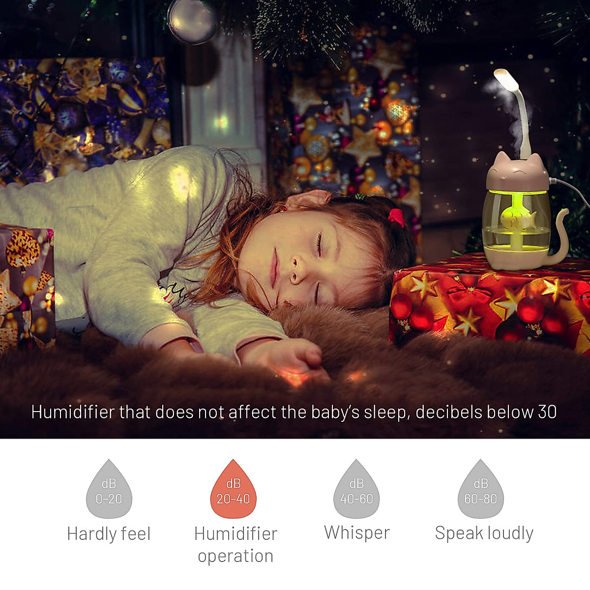 USB Cat Cool Mist Humidifier, 3 in 1 350ml Polyme Water Mist Mode & Auto Shut-Off, Vency Baby Humidifier with 6 Color LED Lights Changing, for Home Car Office, Air Humidifier with Small Fan(Pink)