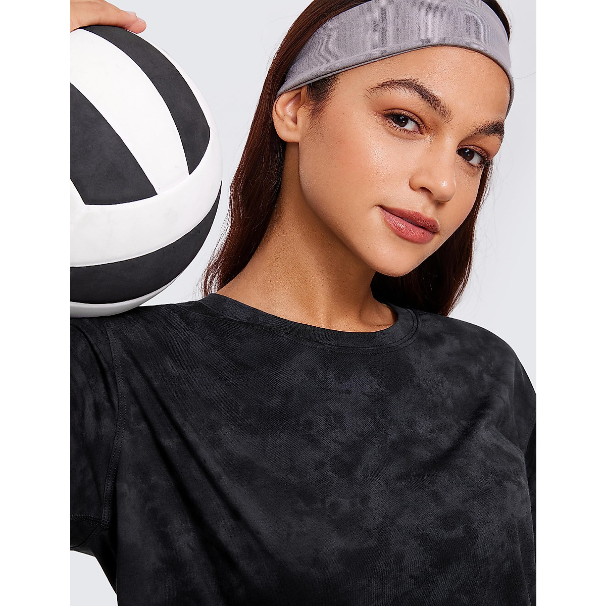 CRZ YOGA Women's Pima Cotton Workout Crop Tops Short Sleeve Yoga Shirts Casual Athletic Running T-Shirts Tie Dye Smoke Ink Medium