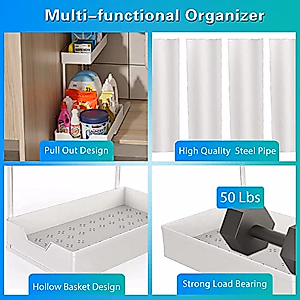Beriflai Under Sink Organizers and Storage 2 Packs, Pull Out Cabinet Organizers Sliding Cabinet Basket Organizer 2 Tier Bathroom Kitchen Storage with Siding Drawers for Bathroom Kitchen, White