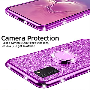 for Samsung A03S Case, Galaxy A03S Case Luxury Cute Soft TPU Silicone Glitter Cover for Girls Women with Diamond Ring Stand Bumper Shockproof Full Body Protection Case for Samsung Galaxy A03S - Purple