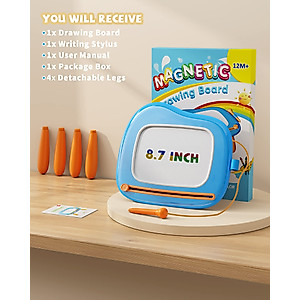 Magnetic Drawing Board, Doodle Board for Toddlers Toys Age 1-2, Magnetic Writing Board, Preschool Learning and Educational Toys for 1 2 3 Years Old Girl Boy, Gift for Birthday Christmas New Year(Blue)