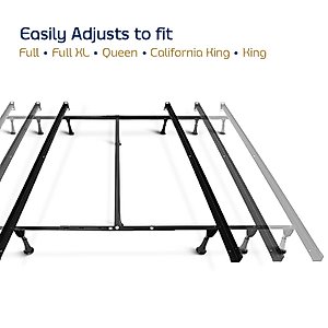 Clara Clark Adjustable Bed Frame - Double Bed Frame Expands to Queen Bed Rails, King Size Frame with Cross Rail and Center Support - 5.25” H Under Bed Frame for Box Spring and Mattress, Black