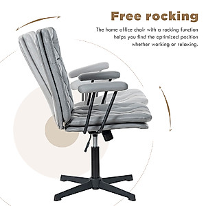 HoeuThien Desk Chair Without Wheels Swivel Tilt Home Office Chair with Criss Cross Legs Solid Armrest Grey