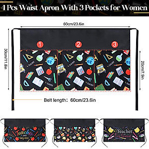 4 Pieces Waist Apron for Teachers with 3 Pockets Waterproof Half Aprons Back to School Teacher Apron for Teacher Appreciation Gift As Pictures Shown