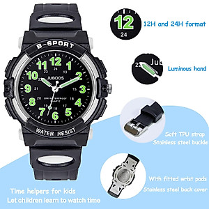 Juboos Kids Analog Watch, Childrens Waterproof Quartz Watch for 5-14 Years Old Boys Girls Time Teaching Sports Outdoor Wirstwatch