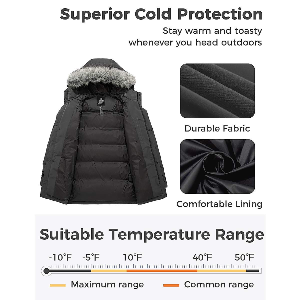 wantdo Men's Waterproof Winter Jacket Warm Coats Puffy Coats (Dark Gray, X-Large)