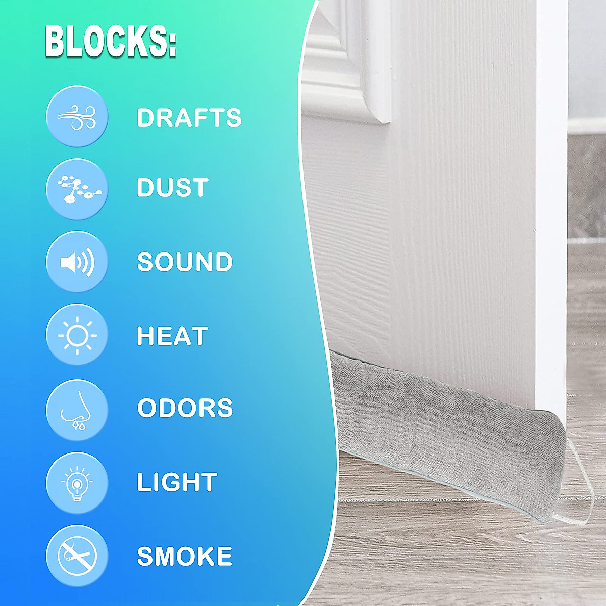Upgraded Door Draft Stopper 35 inch- Weighted Under Door Noise Blocker Door Draft Stopper- Energy Saving Wheather Proof Strip Draft Guard for Doors and Windows with Hook Tape.