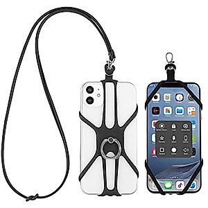 Mornex Phone Lanyard, Universal Adjustable Neck Straps Holder and Ring Grip, Silicone Cell Phone Lanyard Compatible with Most Smartphones
