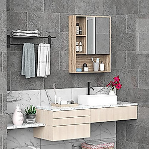 kleankin Wall-Mounted Wooden Bathroom Medicine Cabinet, Storage Cabinet with Mirror Glass Door Adjustable Open Shelf Oak Grain