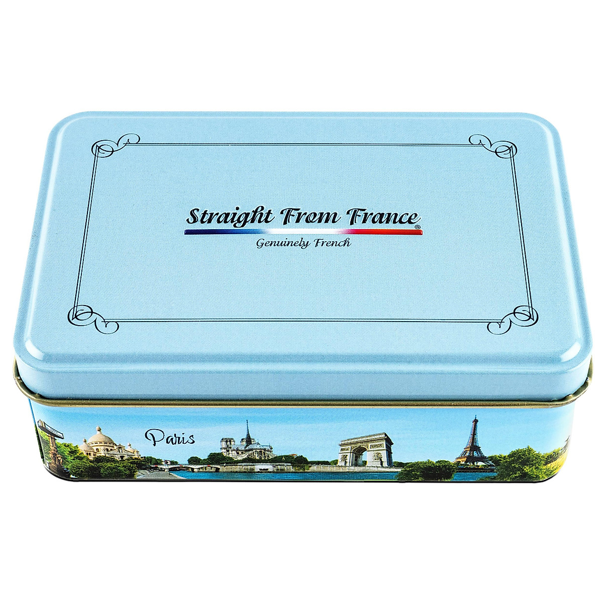 Straight from France Premium Candied Almonds (French Jordan Almonds) in Paris Themed Tin, Great Candy Gift Tin Ideal as a Party Favor and for the Holidays, 90 count (White)