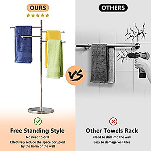 Towel Racks for Bathroom, Modern 4 Swivel Arm Standing Bathroom Towel Rack Stand with Heavy Base, Freestanding Bath Towel Bar Holder, Rustproof Stainless Steel, DECLUTTR