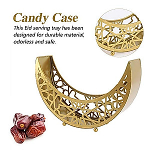 ULTNICE Ramadan Eid Plate Iron Serving Tray 3D Moon Shaped Islam Platter Candy Dish Snacks Dessert Holder Pastry Tray Dishes for Muslim Ramadan Mubarak Home Party Supplies Golden