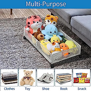 punemi Under Bed Storage With Wheels And Lid & Removable Bags, 1Pcs Rolling Underbed Storage & Handle, Metal Underbed Storage Containers For Clothes Toys Blankets,Bedroom, Tool-Free Assembly，White