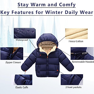 LAVIQK 1-7 Years Baby Boys Girls Toddlers Winter Coats Puffer Jacket with Removable Fur Hooded Down Snow Jacket Warm Fleece Coat Outerwear