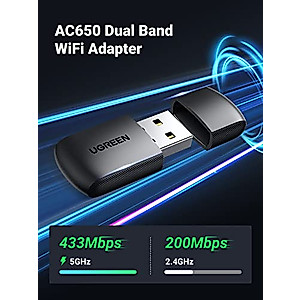 UGREEN AC650 USB WiFi Adapter for Desktop PC 5G 2.4G Dual Band WiFi Dongle Mini Wireless USB Computer Network Adapter Compatible with Windows 11 10 8.1 8 7