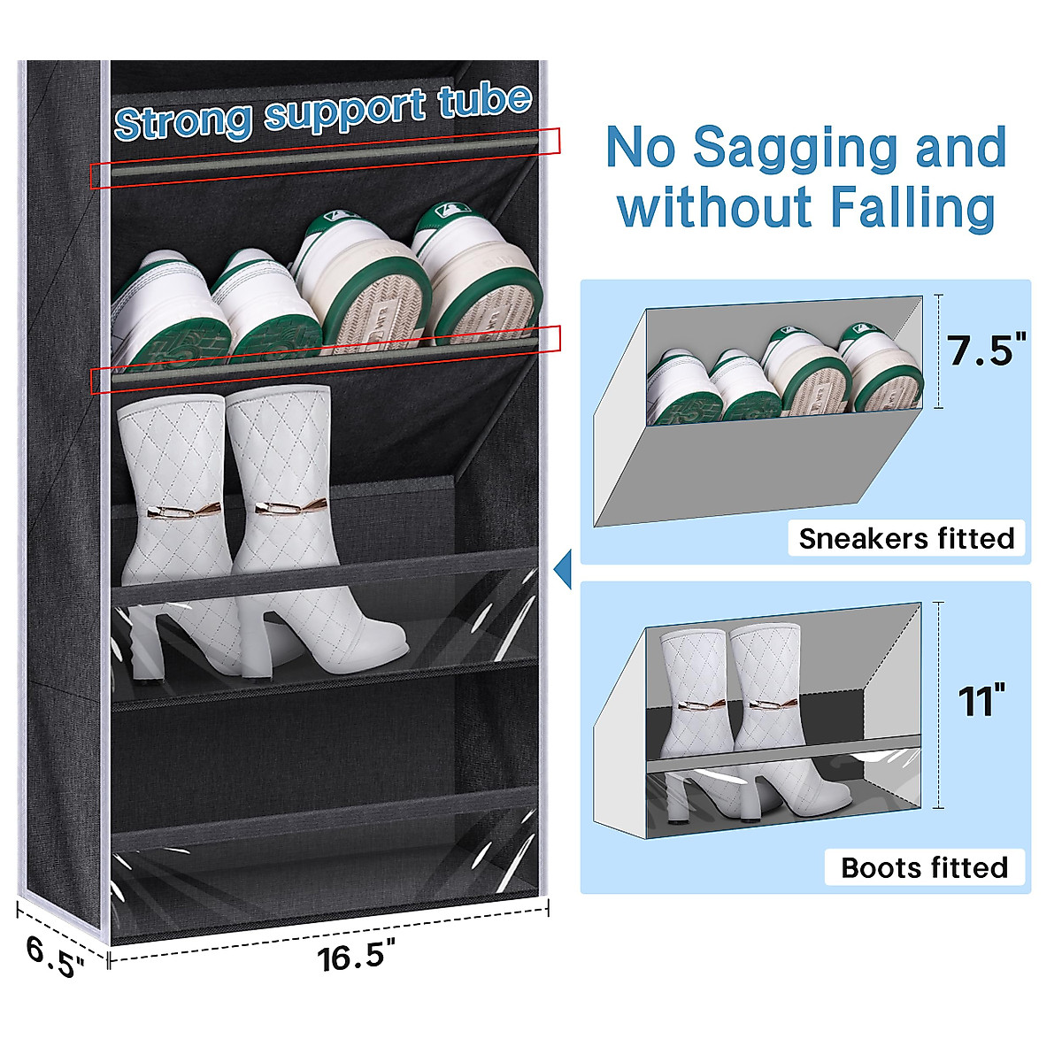 KEETDY Over the Door Shoe Rack for Door Fit 20 Pairs Sneakers Large Hanging Shoe Organizer for Closet Door Storage Boots, Black