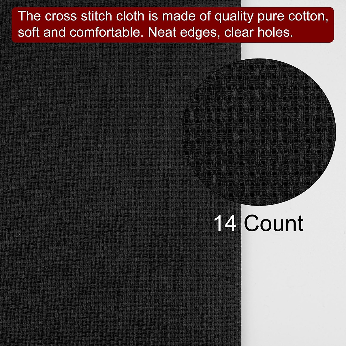 HARFINGTON 14 Count Cross Stitch Cloth 12 by 20 Inch Cross Stitch Fabric 5PCS Classic Reserve Embroidery Cloth for Craft Embroidery, Handmade Needlework, DIY Handicrafts, Black