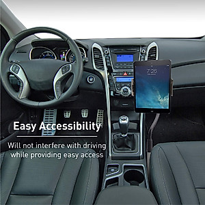 Macally Car Seat Rail Mount - Super Secure Tablet Mount for Car and Floor Mount Phone Holder - Adjustable Gooseneck iPad Mount for Truck and Any Vehicle - Works with All iPad, iPhone, Tablets