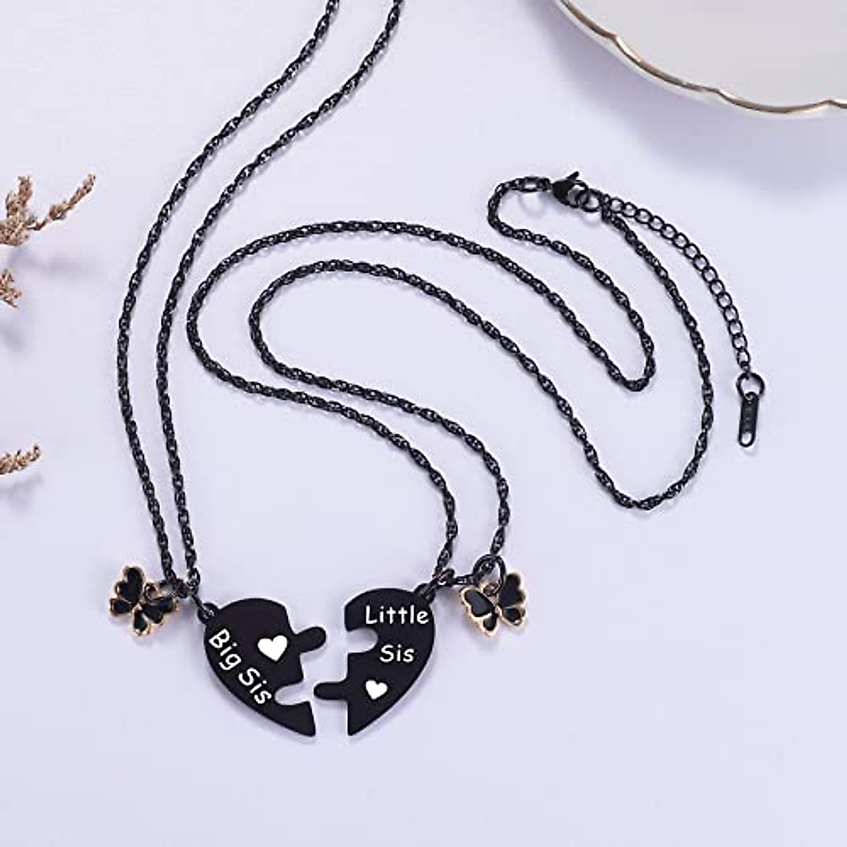 Big Sister and Little Sister Matching Heart Necklace Set for 2, Best Friends Jewelry for 2 Teen Girls Bestie, Friendship BFF Necklaces for Valentines Day Birthday Christmas