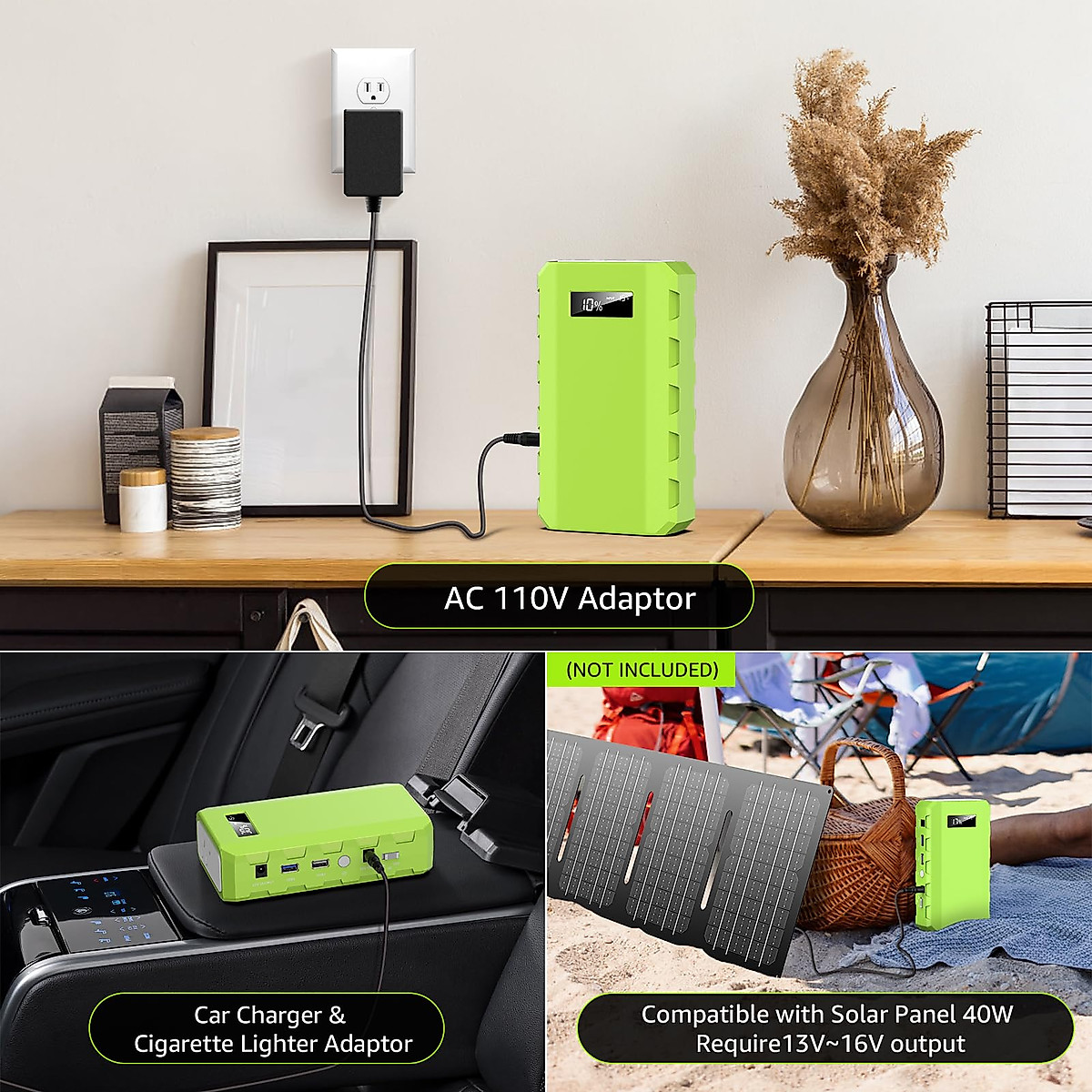 powkey Portable Power Station with AC Outlet, 65W/110V External Battery Pack 24000mAh/88.8Wh Power Pack, Portable Power Source Supply Backup for Outdoor Tent Camping Home Office