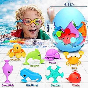 Suction Bath Toys for Kids - Fine Motor Window Toys, Silicone Ocean Animal Suction Cup Toys with Dinosaur Eggshell, Sensory Travel Toys for Toddlers, Great for Autism/ADD/ADHD.