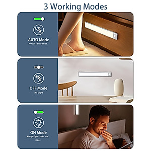 90LED Motion Sensor Under Cabinet Light,Closet Lights 3 Color Temperature&Stepless Dimming,Wireless Rechargeable 2200mAh Battery,Magnetic Closet Lighting for Kitchen,Bedroom,Cupboard,Stairs,2 Pack