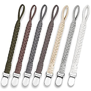 Duludulu 7 Pcs Braided Pacifier Clip, Pacifier Clips for Boys & Baby Girls, Pacifier Holder Clip Binky Clips Handmade Cotton Modern Unisex Pacifier Smoother Clip Fits All Pacifiers