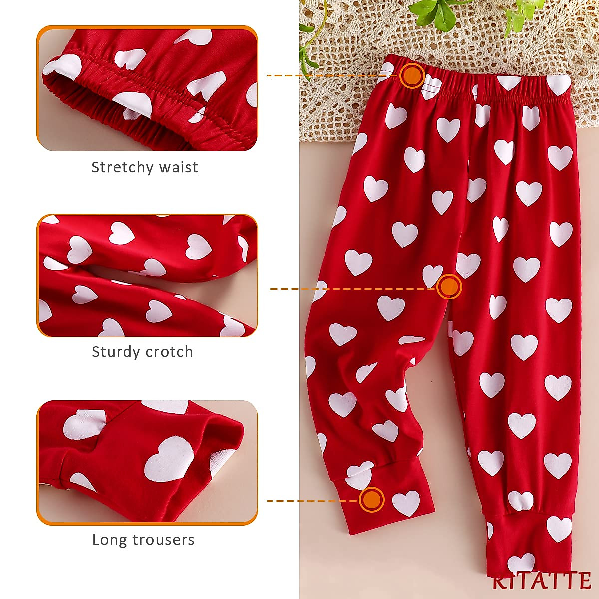 Ritatte Toddler Infant Baby Girl Clothes Outfits Valentine Heart Print Warm Long Sleeve Sweatshirts Pants Set Fall Winter 1-6T (Red-Elephant, 4-5 T)
