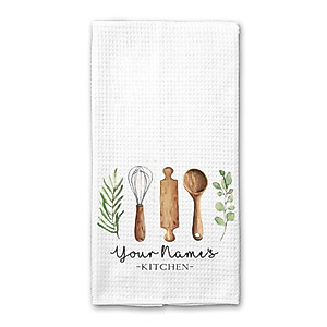 Personalized Kitchen Utensils Custom Kitchen Towel, Baker Waffle Weave Tea Towel, Housewarming Gift, Wedding Gift