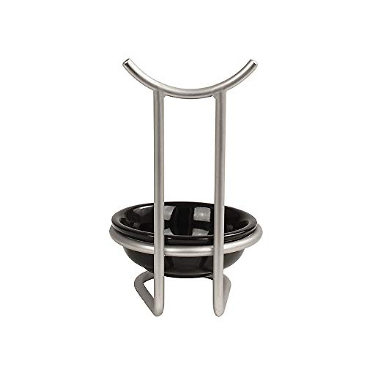 Spectrum Diversified Euro Standing Spoon Rest with Ceramic Dish Upright Utensil Holder for Stovetop & Kitchen Counter Organization, Modern Vertical Design, 1, Satin Nickel/Black