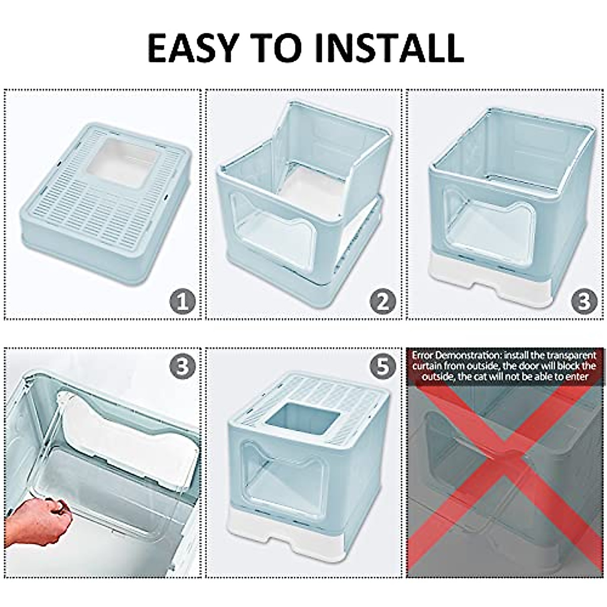 Panghuhu88 Foldable Cat Litter Box with Lid, Large Top Entry Cat Toilet, Enclosed Cat Potty Include Cat Litter Scoop, Drawer Type Easy Clean Cat Litter Pan (Blue, 20" L x 16" W x 15" H)