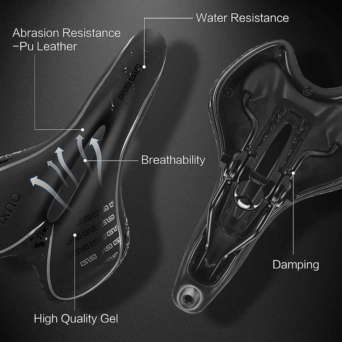 OUXI Comfort Bike Seat Comfortable Gel Bicycle Saddle Replacement Soft Padded with Shock Absorbing Waterproof for MTB Mountain Bike Road Bike Exercise Bike Men Women and Ladies-Black