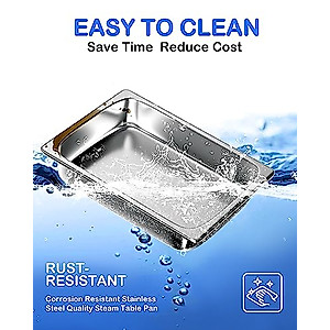 WantJoin 1/2 Half Size Steam Table Pans, 6-Pack 2.5 Inch Deep Restaurant Steam Table Pans Commercial, Hotel Pan Made of 201 Gauge Stainless Steel