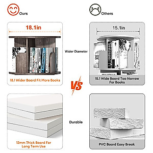 Nidouillet Rotating Bookshelf, 3 Tier Revolving Bookcase 360 Display Round Bookshelf Narrow Swivel Corner Book Shelf Standing Bookcase for Adult Bedroom, Living Room