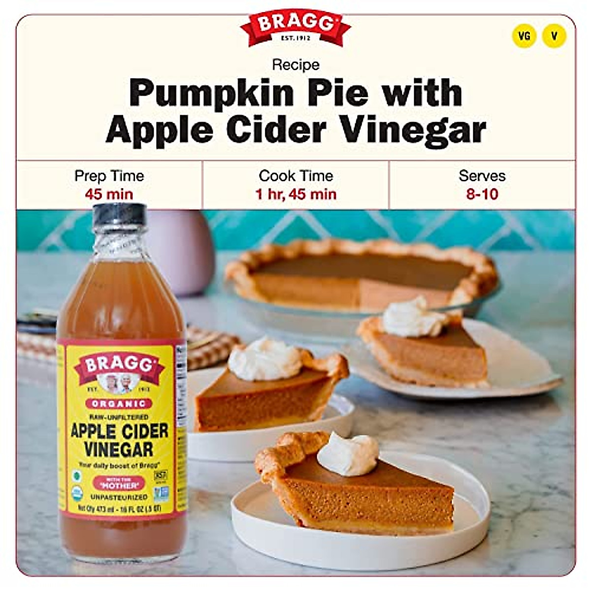 Bragg Organic Apple Cider Vinegar With the Mother– USDA Certified Organic – Raw, Unfiltered All Natural Ingredients, 16 ounce, 2 Pack