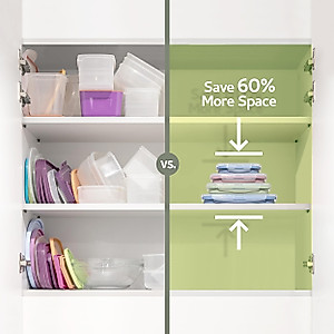 ICHC Set of 4 Collapsible Storage Containers - Space Saving Food Silicone Container, Flat Stacks, Travel Food Containers, Airtight Lunch Box With Lids, Stackable & Reusable