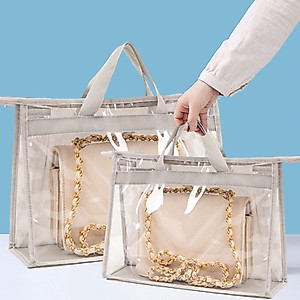 Regilt 3 PCS Transparent Handbag Storage Organizer Space-Saving Dust Cover Bag Dust-Proof Purse Storage Bag with Zipper and Handle (Grey, 3)