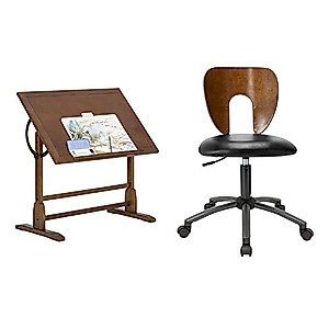 Vintage Rustic Oak Drafting Table, Top Adjustable Drafting Table Craft Table Drawing Desk Hobby Table Writing Desk Studio Desk, 42''W x 30''D & Studio Designs Ponderosa Chair in Sonoma Brown 13249
