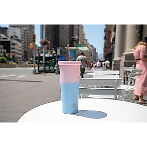 Manna Chilly Double-wall Vacuum Insulated Stainless Steel Tumbler with Splash-proof Lid and Reusable Tritan Straw - 24 Oz - Sky Blue Ombre