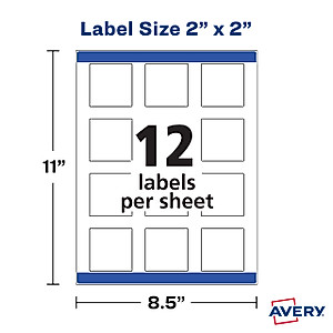 Avery Printable Blank Square Labels, 2" x 2", Glossy Crystal Clear, 120 Customizable Labels (22853)