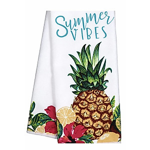 Greenbrier Home Collection Tropical Pineapple Vibes Party Polyester Kitchen Towels, 15x25 in, Set of 2, (219279-Flg-2)