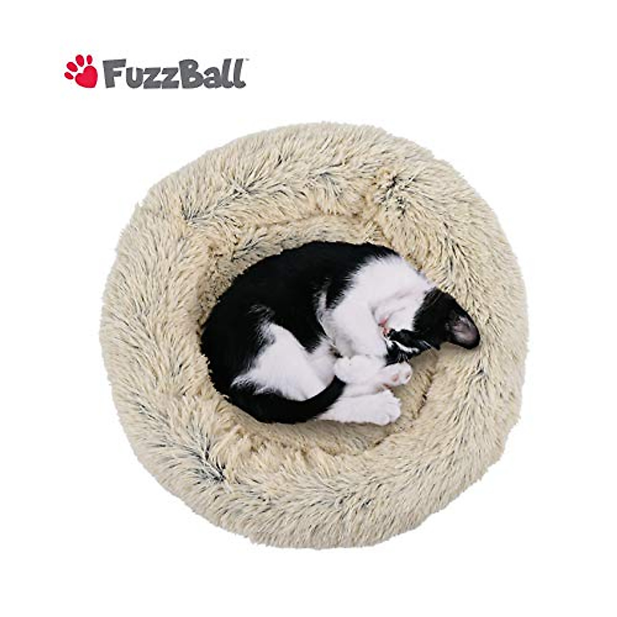 FuzzBall Fluffy Luxe Pet Bed, Calming Donut Cuddler – Machine Washable, Waterproof Base, Anti-Slip (for Small Dogs and Cats up to 25lbs)