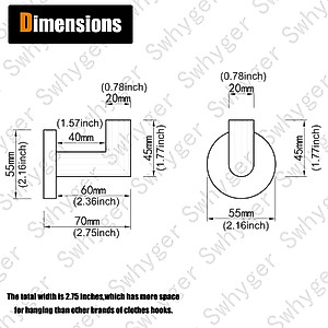 SWHYGER Towel Coat Hook Matte Black SUS304 Stainless Steel Bathroom Clothes Cabinet Closet Sponges Robe Hook Wall Mounted Round Kitchen Heavy Duty Door Hanger 2 Packs,96018-8MB.
