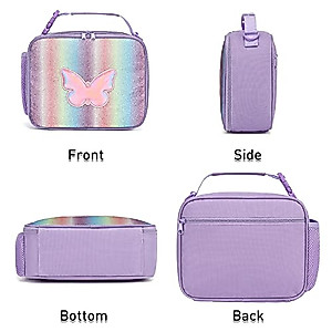 Hairao Girls Lunch Box, Kids Insulated Lunch Box Bag for Girls, Perfect Rainbow Butterfly Bag Size for Packing Hot Foods or Cold Snacks for School Travel and Outdoor Activates Over 4 Years Old
