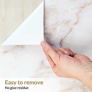 Homein Marble Contact Paper 17.5"×78.7", Peel and Stick Countertops Wallpaper Waterproof Self Adhesive Wall Paper Roll for Cabinets Drawers Kitchen Old Furniture, Modern Matte White/Gold