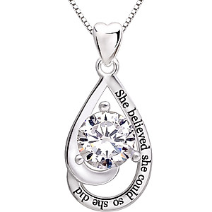 ALOV Jewelry Sterling Silver "She believed she could so she did" Cubic Zirconia Pendant Necklace