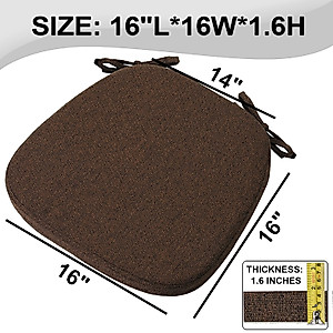SINOSSO 4 Pack Pure Memory Foam Chair Cushions for Dining Chairs, Original Linen 16" U-Shape Comfortable Kitchen Chair Pads, Removable Slip Resistant Seat Cushions (Set of 4, Dark Brown)